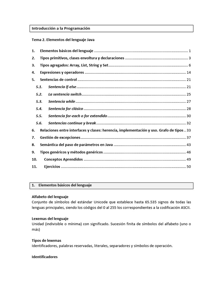 Tema 02. Elementos Del Lenguaje Java | PDF | Java (lenguaje de programación) | Lenguaje de ...