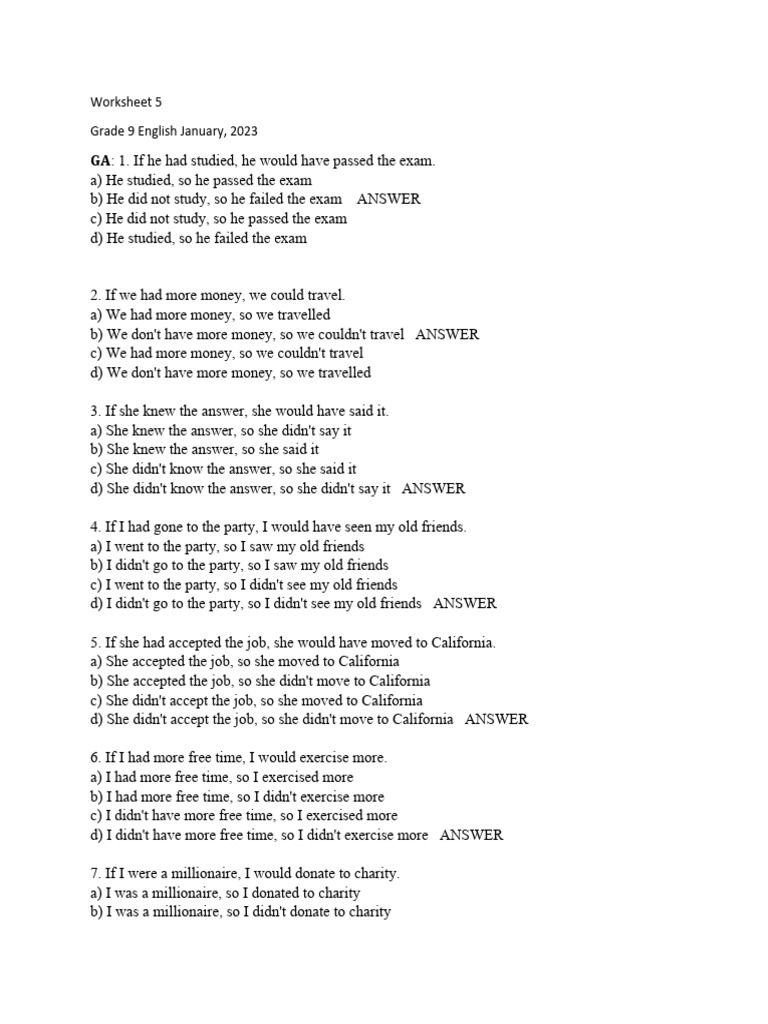 Grade 9 English Worksheet Answers | PDF | Grammatical Number | Verb