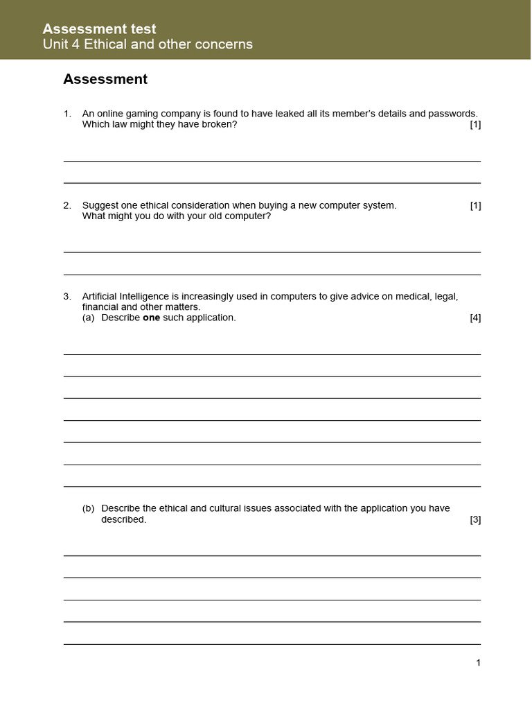Ethical and Other Issues Assessment Test | PDF | Information Technology ...