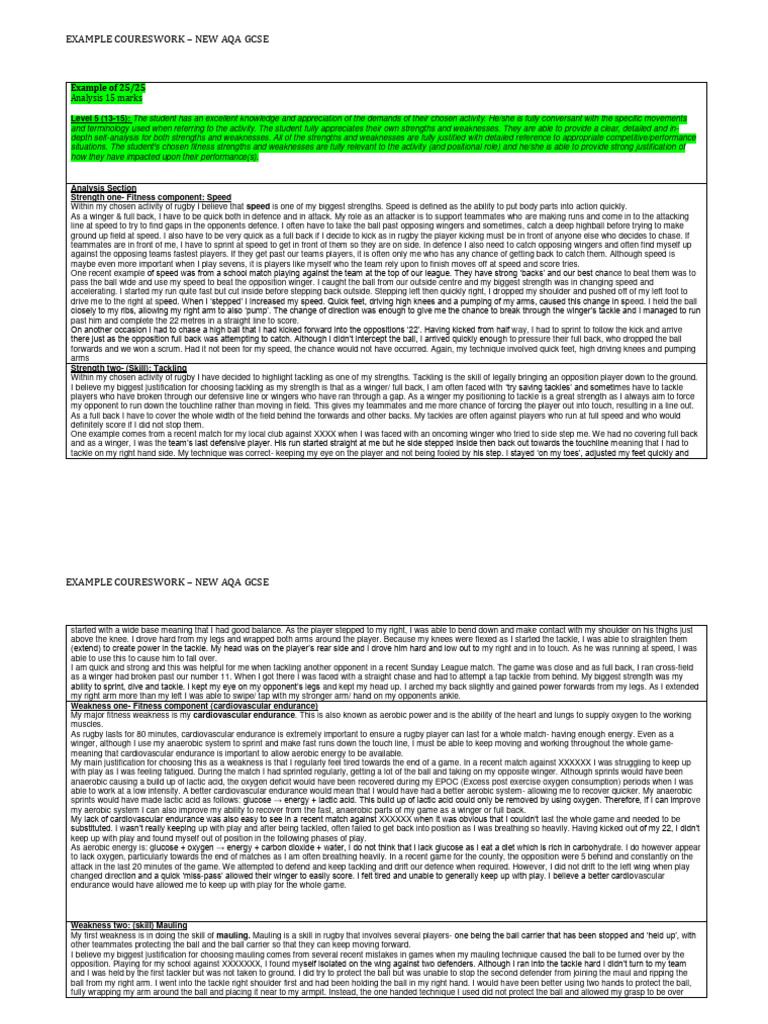 Example Coursework 25 Out 25 Rugby | PDF | Heart Rate | Aerobic Exercise