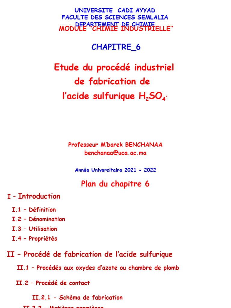 Chapitre 6 Etudes Cas H2SO4 21 22 | PDF | Acide sulfurique | Chimie
