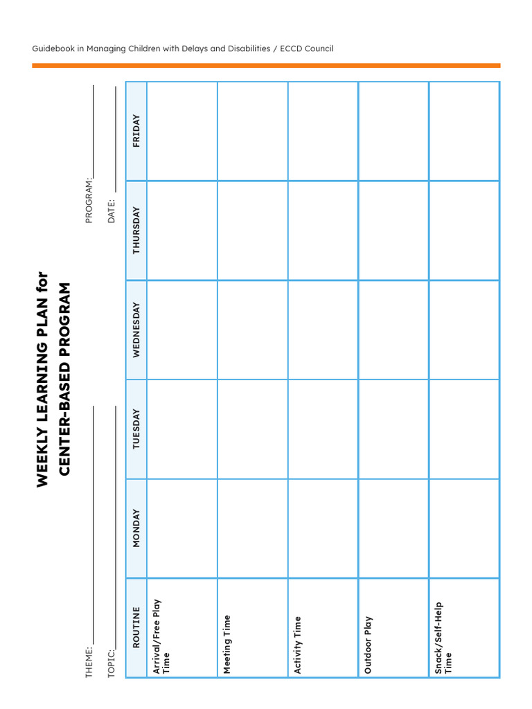 F.weekly Learning Plan For Center-Based Program | PDF