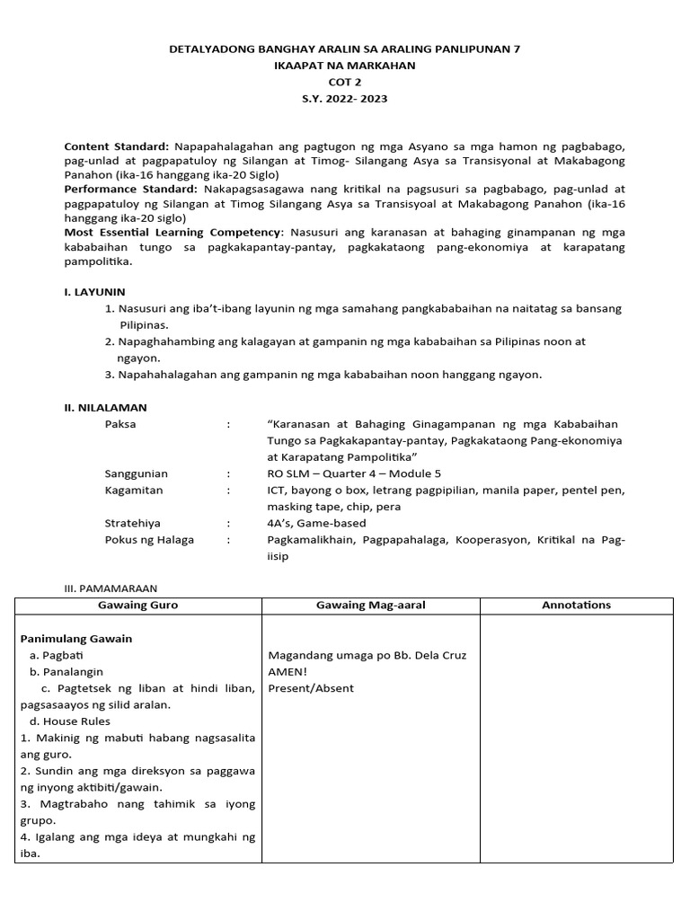 2nd Cot Observation NEW VERSION | PDF