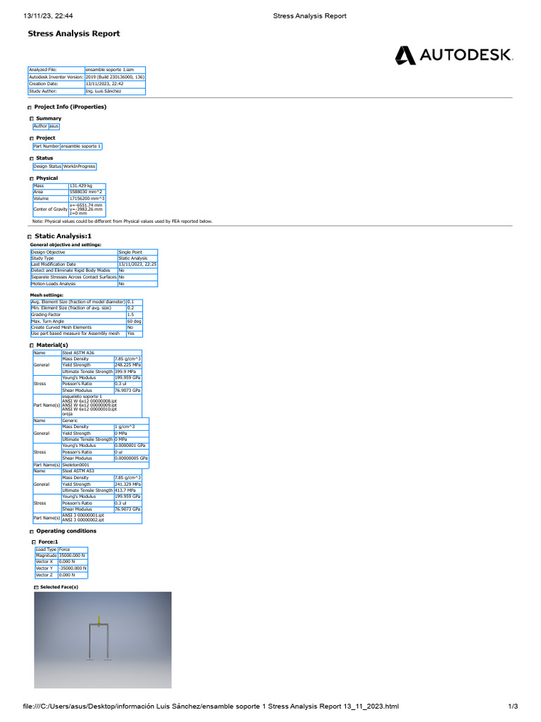 Stress Analysis Report Soporte N°1 | PDF | Strength Of Materials | Stress (Mechanics)