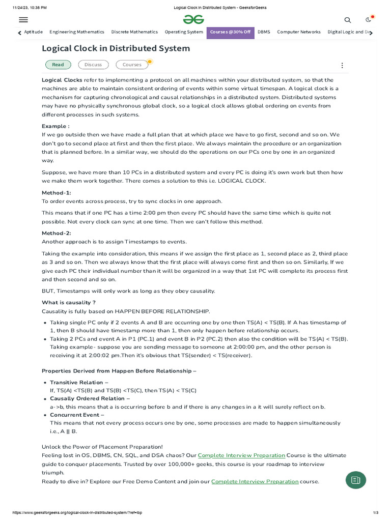 Logical Clock in Distributed System - GeeksforGeeks | PDF | Distributed ... Logical Clock in Distributed System - GeeksforGeeks | PDF | Distributed ...