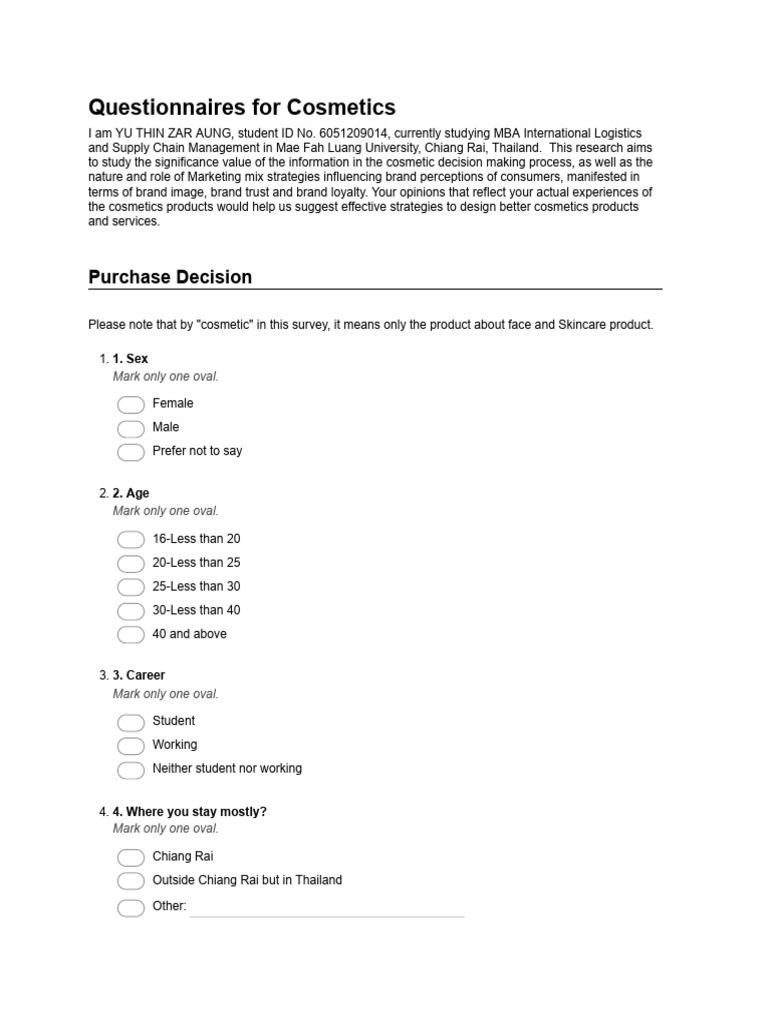 Cosmetics Purchase Decision Survey | PDF | Brand | Product (Business)
