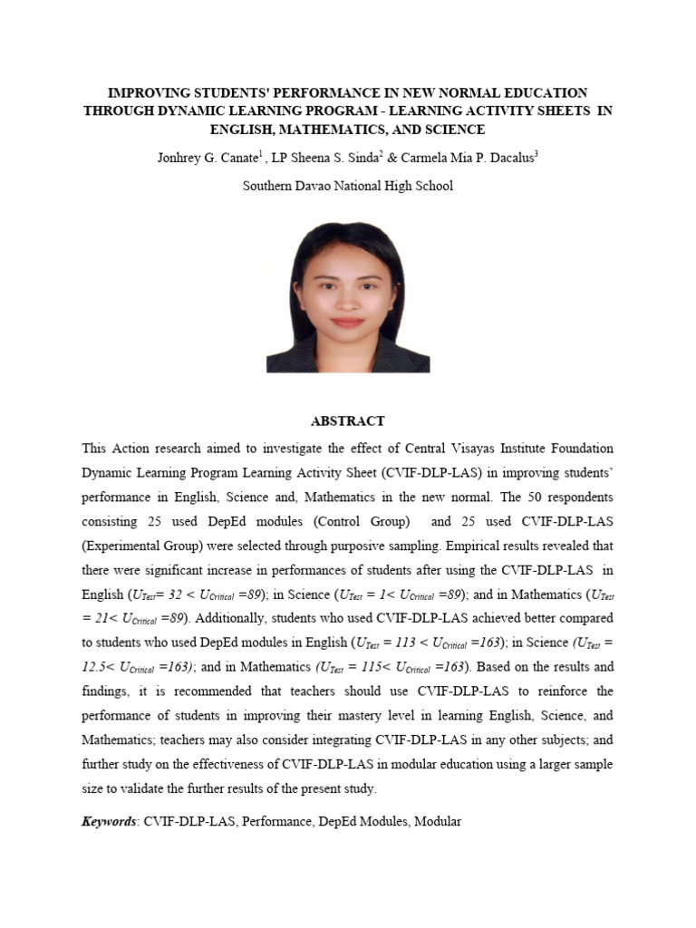 Improving Mathematics Performance Through DLP-Learning Activity Sheets in The New Normal | PDF ...