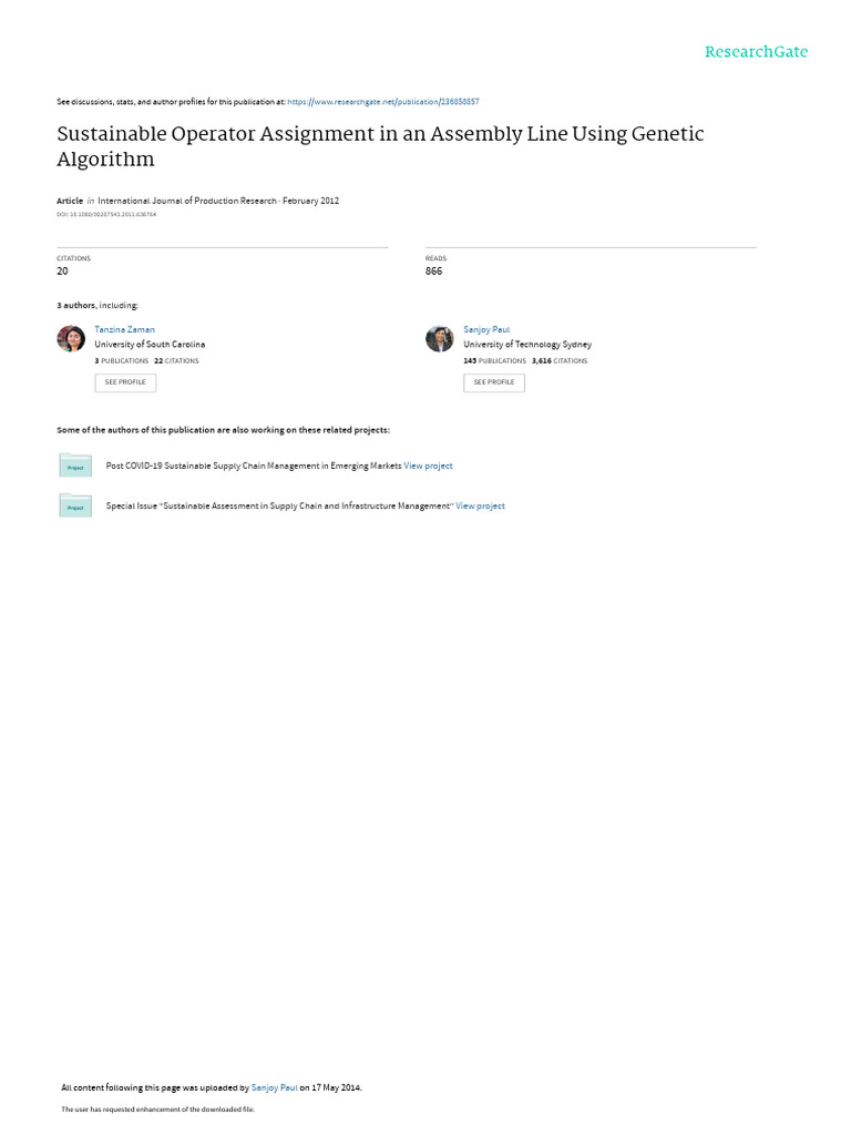 Sustainable Operator Assignment in An Assembly Line Using Genetic ...