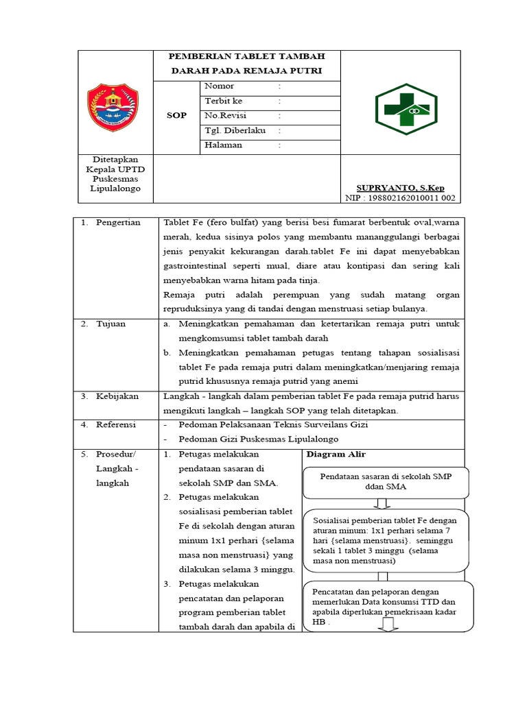 SOP Tablet Tambah Darah Remaja Putri | PDF | Pengembangan Diri ...