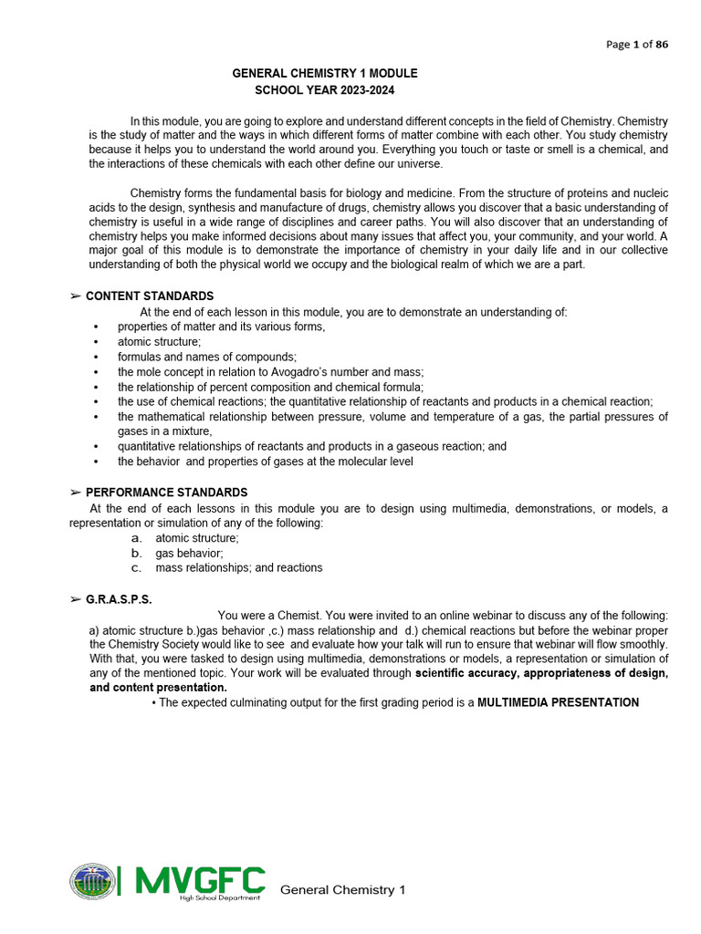 General Chemistry 1 Module Sy23 24 Written Work Reference | PDF | Ion | Chemistry