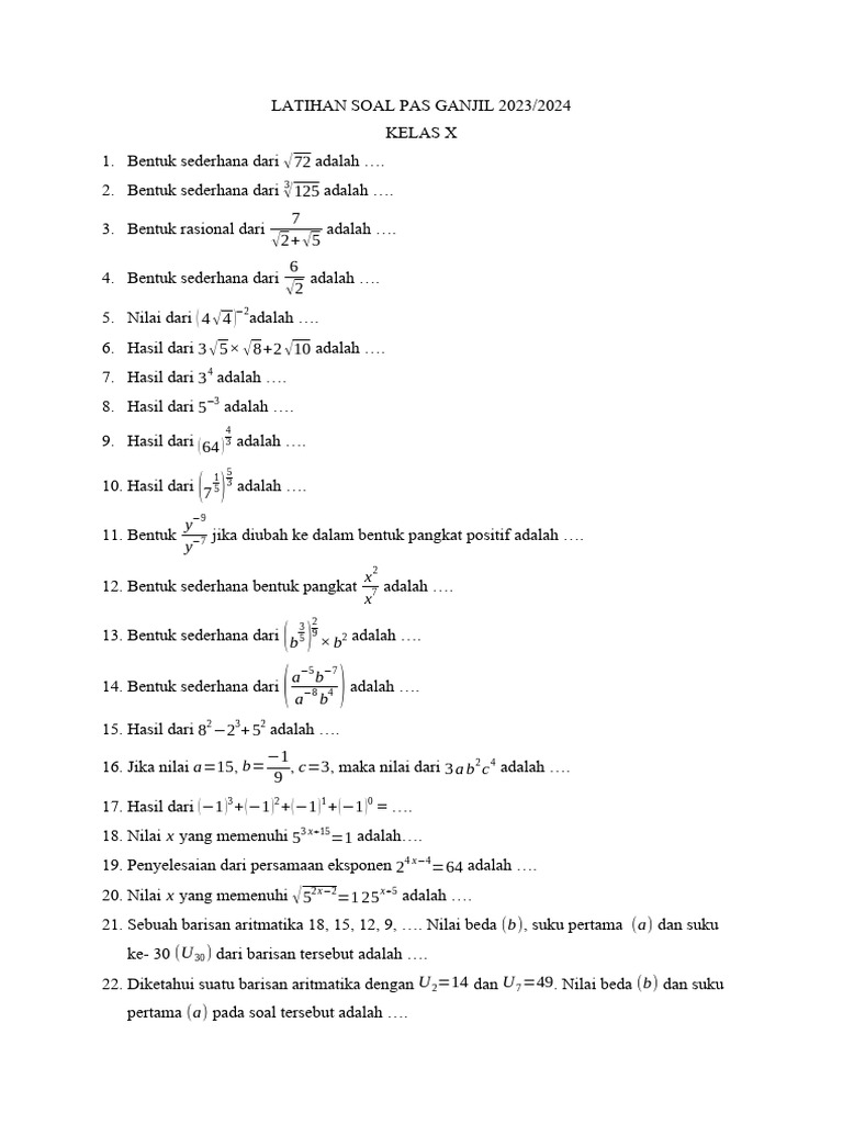 Latihan Soal Pas Ganjil 2023 | PDF