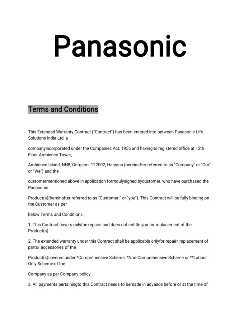 Panasonic Extended Warranty Terms | PDF | Air Conditioning ...