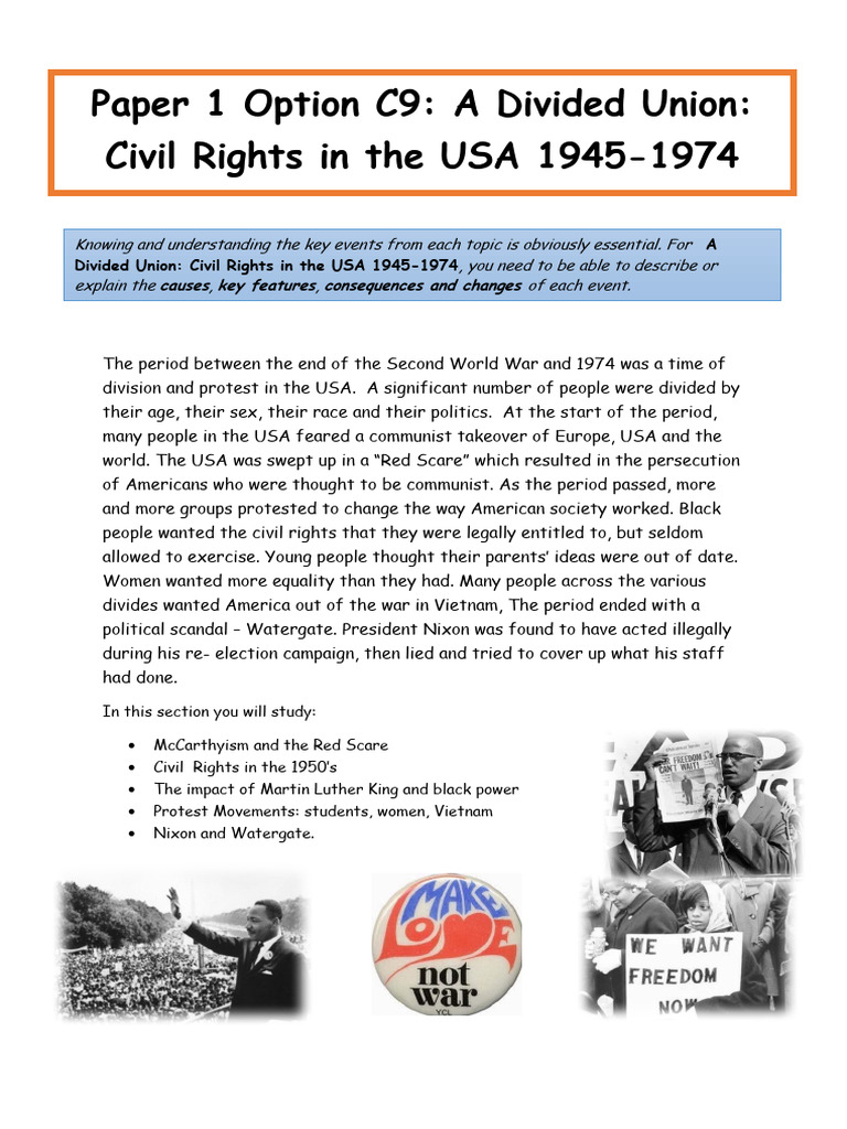 REVISION GUIDE 9. A Divided Union Civil Rights in The USA 1945 74 | PDF ...