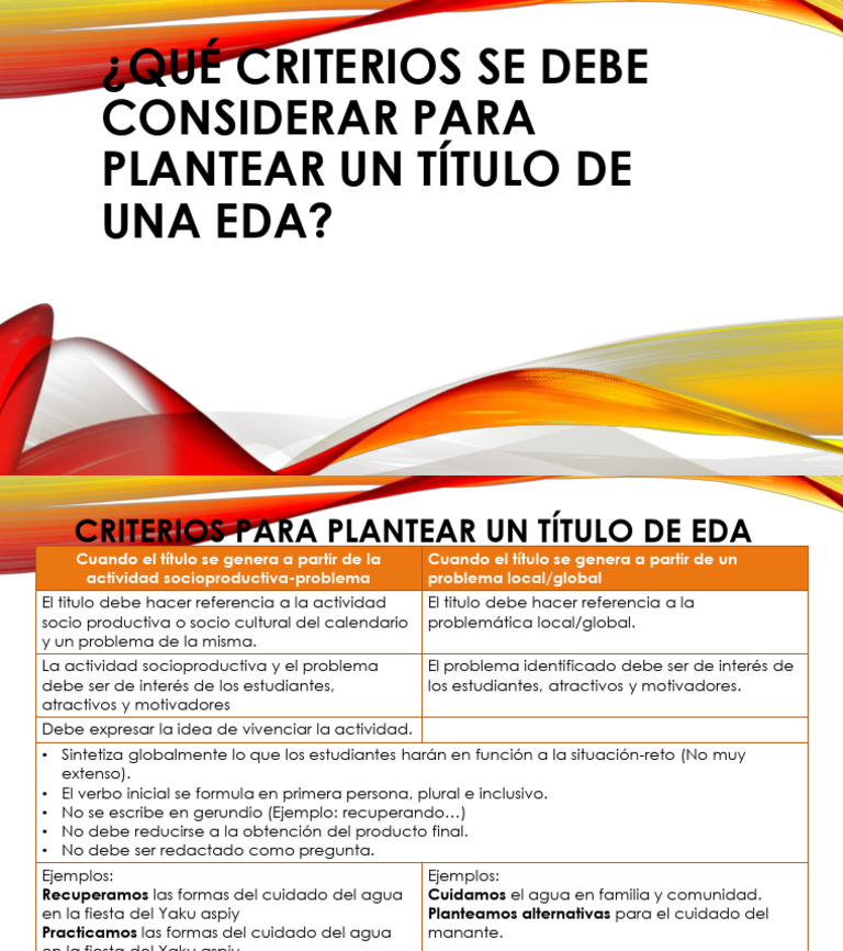 Criterios PARA Plantear TITULO DE EDA | PDF
