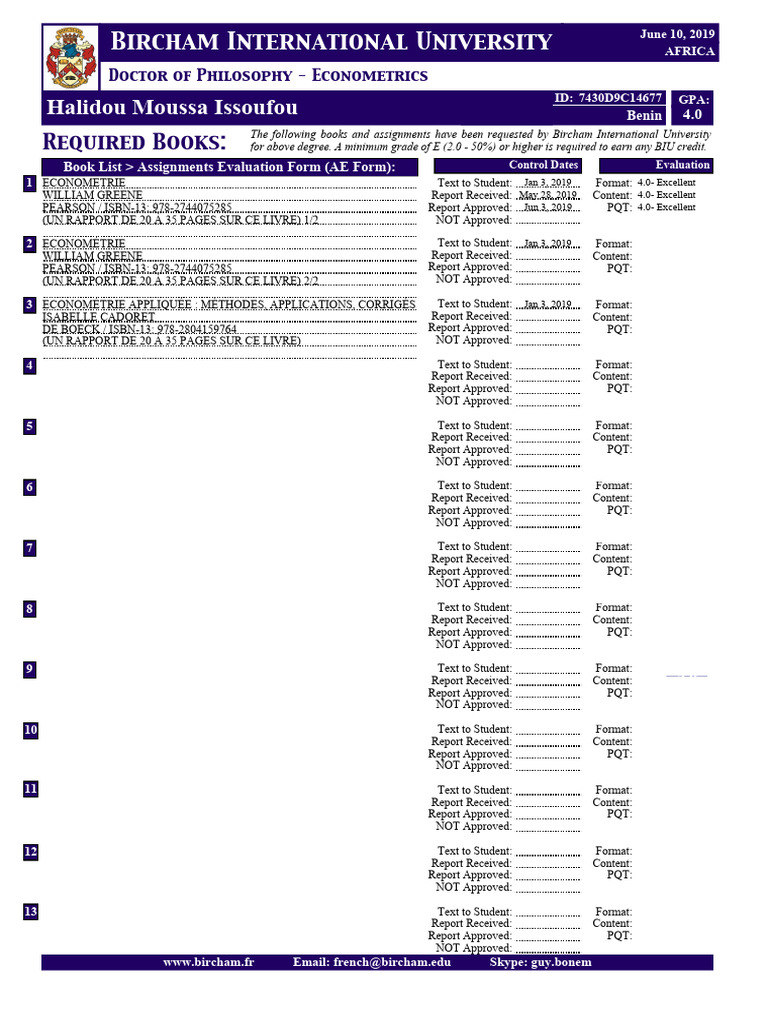 Assignments Evaluation Form | PDF