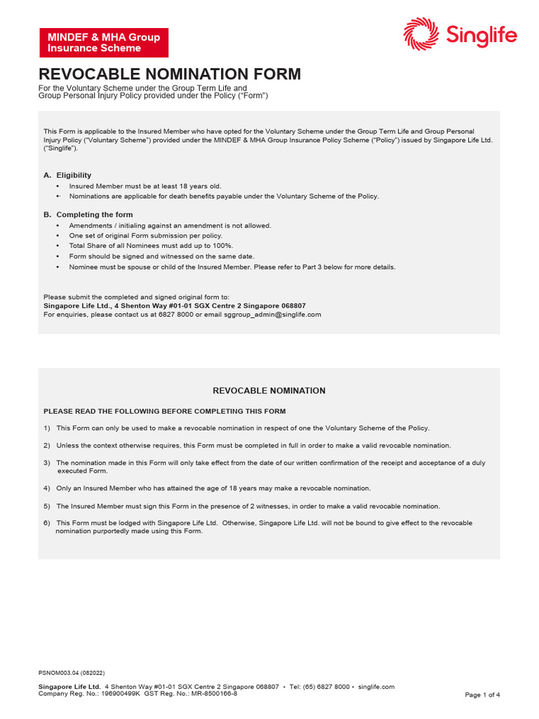 Revocable Nomination Form | PDF | Indemnity | Common Law