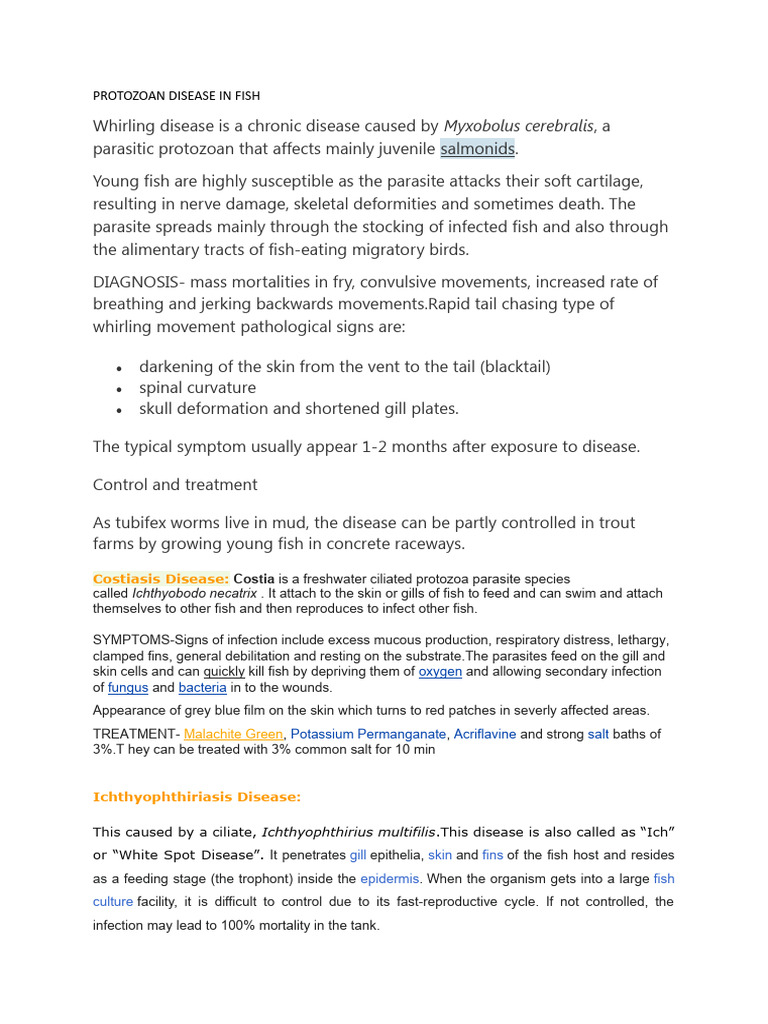 Fish Protozoan Diseases Guide | PDF | Medical Specialties | Clinical ...