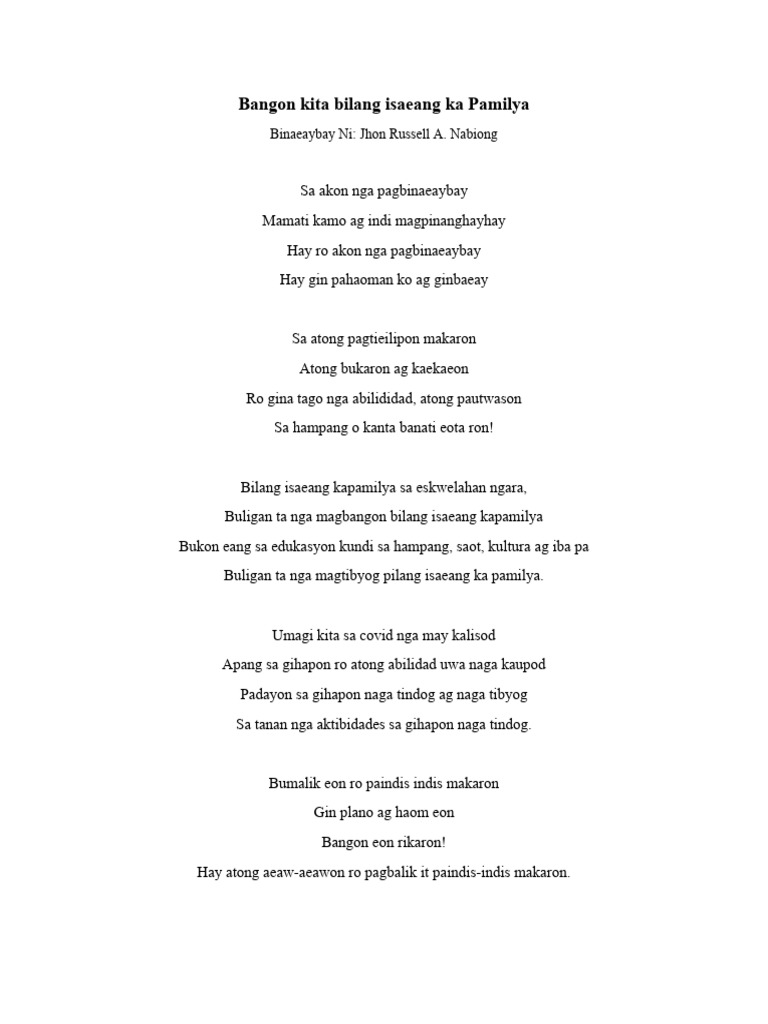Bangon Kita Bilang Isaeang Ka Pamilya | PDF