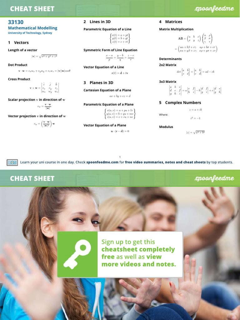 Mathematical Modelling 1 Cheatsheet Pdf Matrix Mathematics