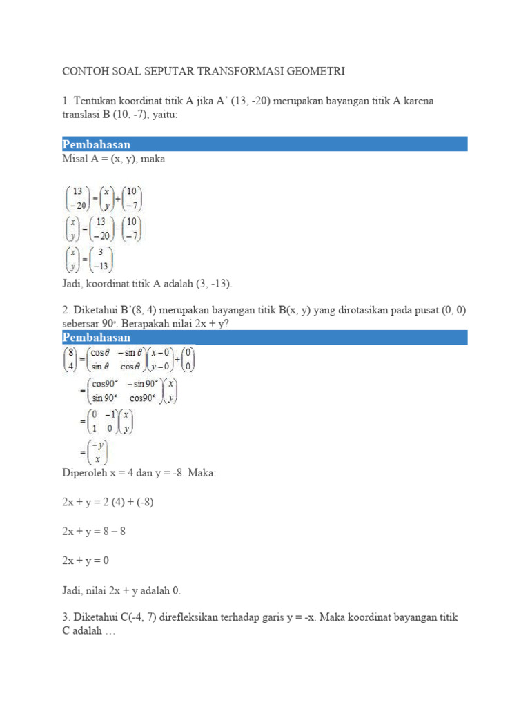 Contoh Soal Seputar Transformasi Geometri | PDF