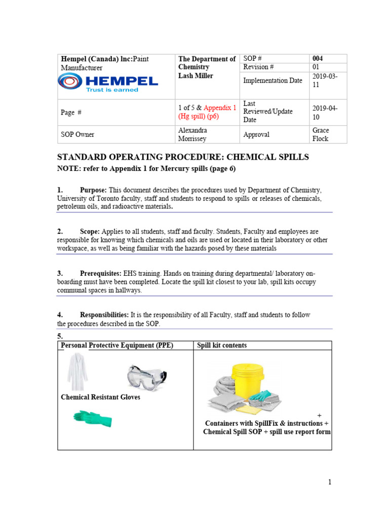 LM-SOP-004-Chemical Spills - 0 | PDF | Oil Spill | Personal Protective ...