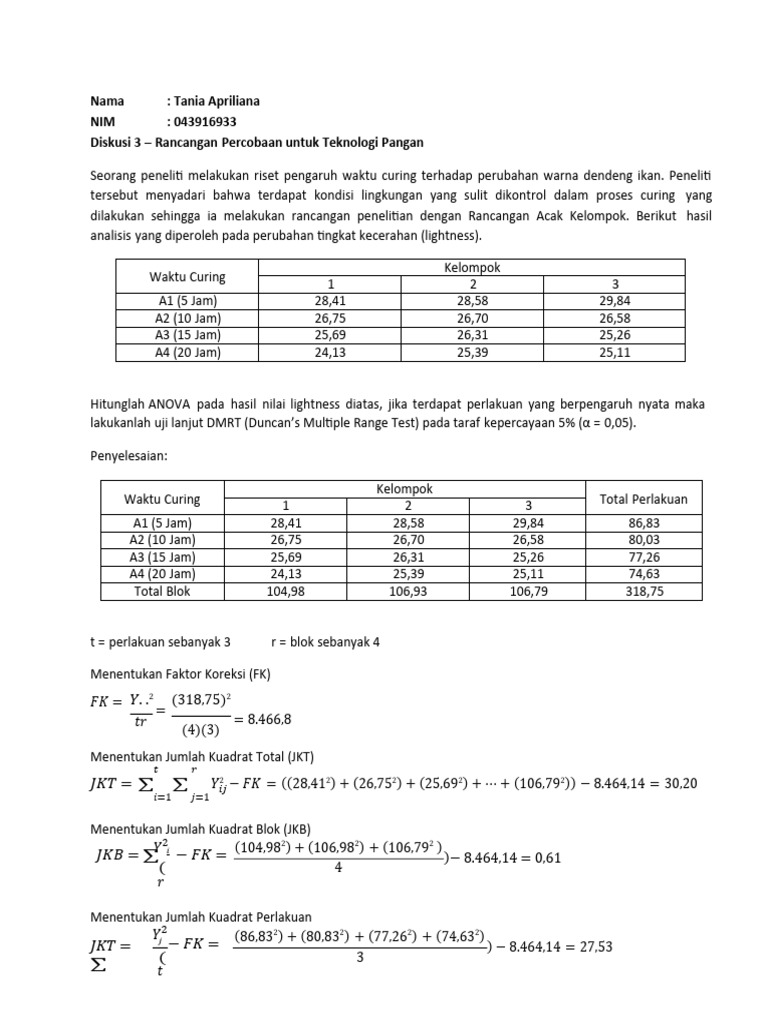 Diskusi 3 - Rancangan Percobaan Untuk Teknologi Pangan | PDF