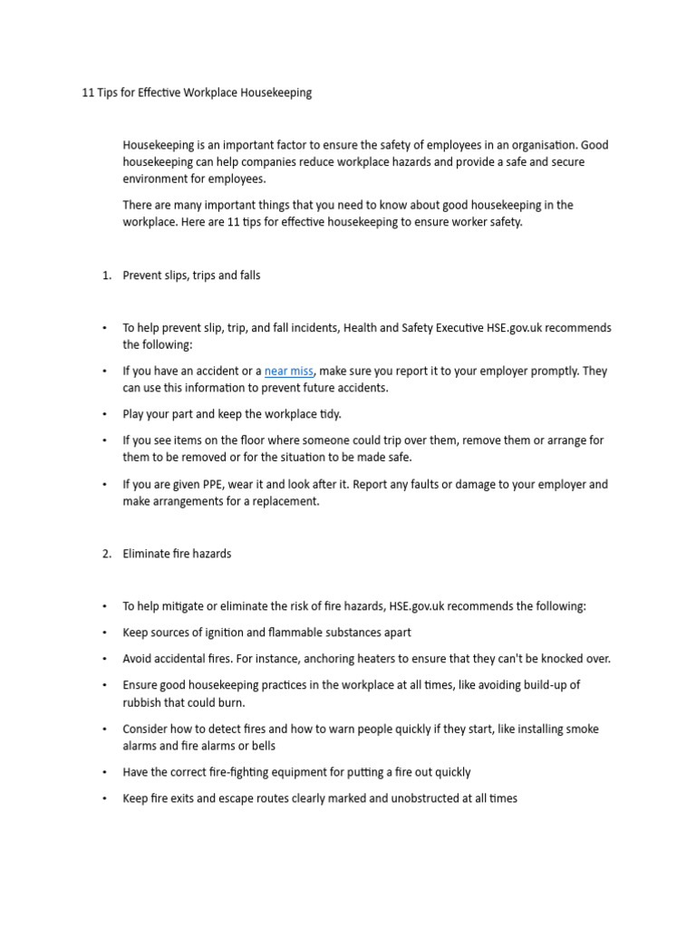 Effective Housekeeping for Workplace Safety | PDF | Housekeeping ...