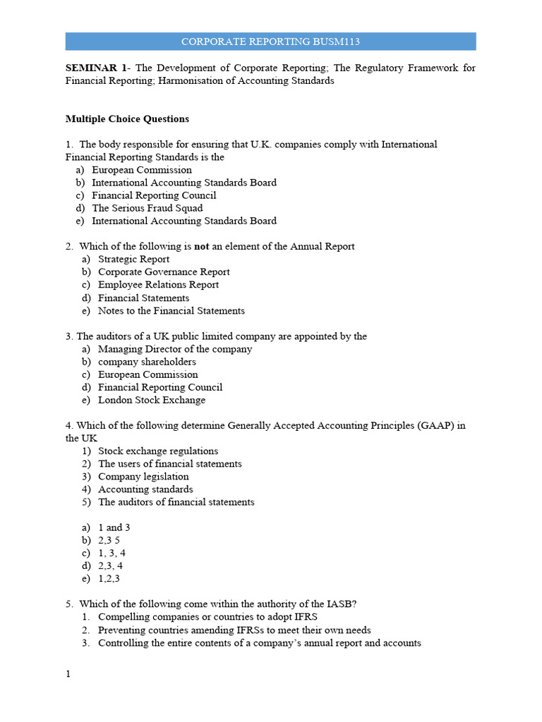 Seminar 1 - Qs | PDF | International Financial Reporting Standards | Financial Statement