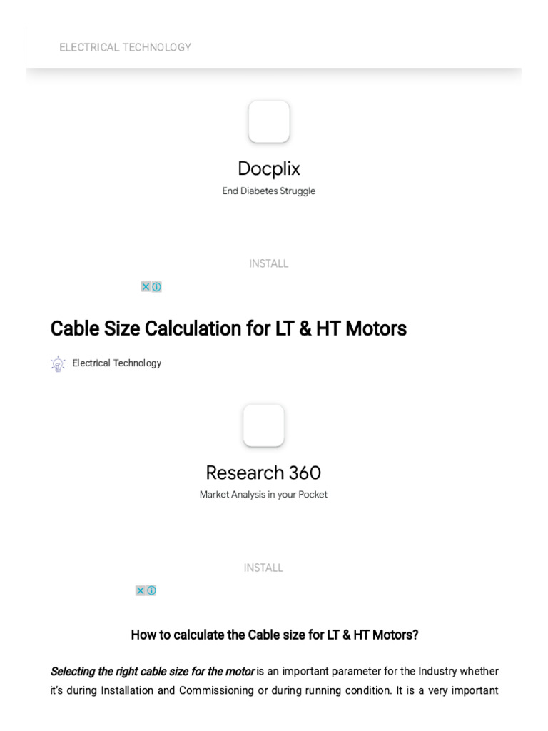 Cable Size Calculation For LT & HT Motors - Electrical Technology | PDF | Electric Motor ...