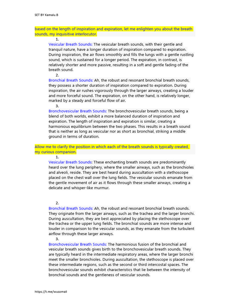 Breath Sound Pdf Lung Respiratory Tract
