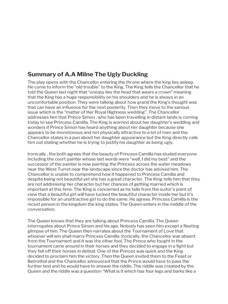 Summary of A.A. Milne's Ugly Duckling | PDF