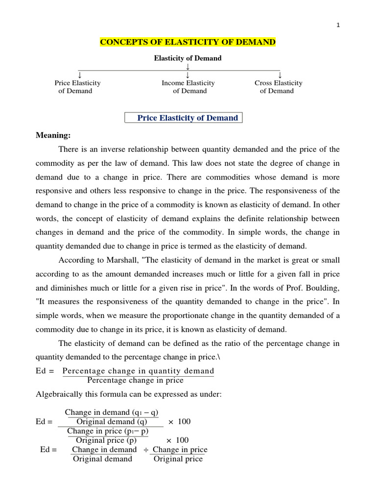 Concept of Elasticity of Demand - Types of Elasticity of Demand | PDF | Demand | Price ...
