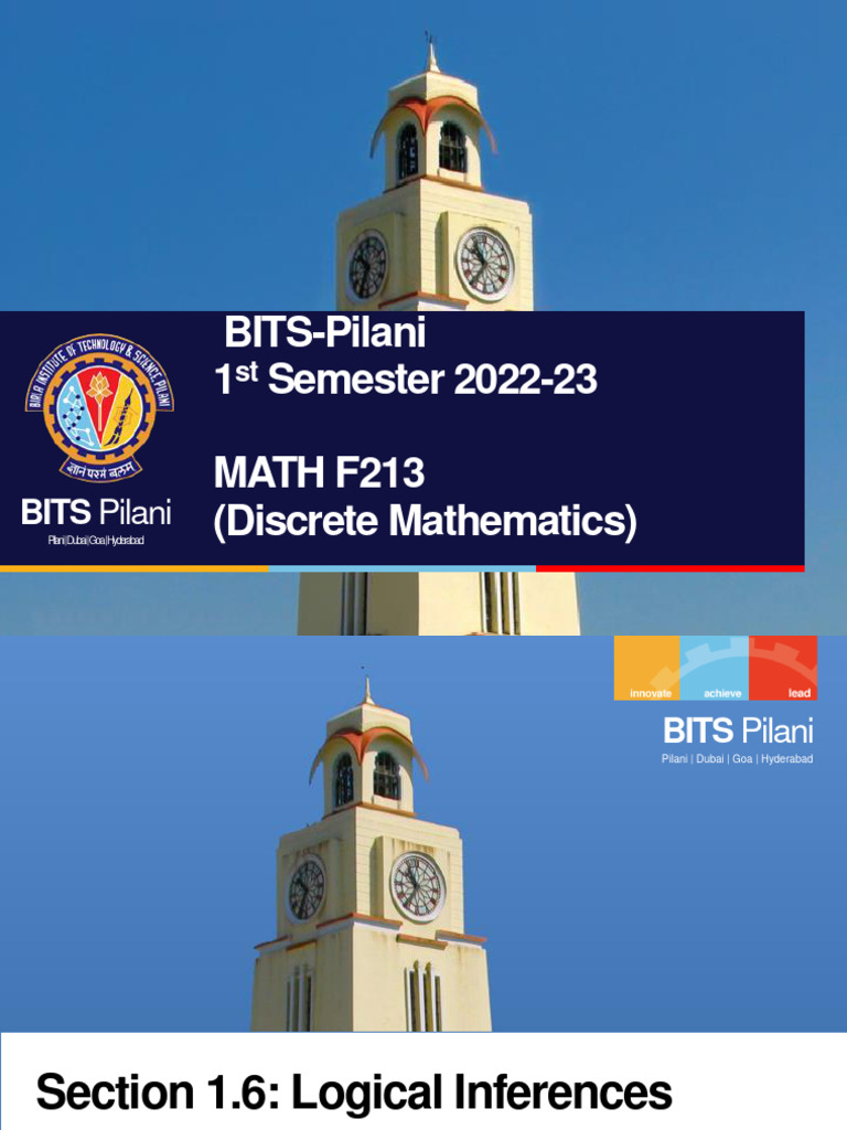 BITS-Pilani 1 Semester 2022-23 MATH F213 (Discrete Mathematics) | PDF | Inference | Deductive ...