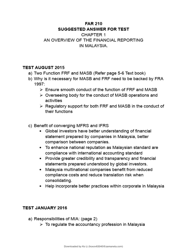 Far 210 Suggested Test Answer All Past Year Test Answer | PDF ...