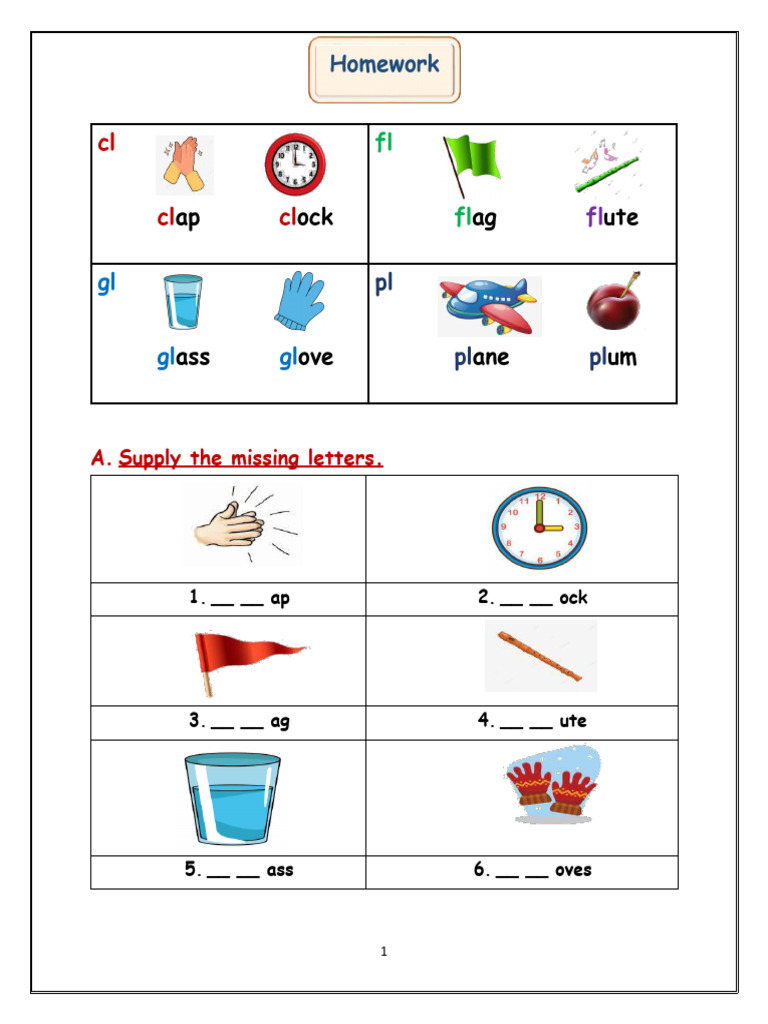 Phonics L - Blends HW | PDF