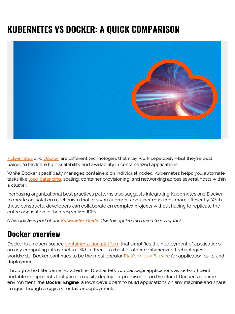 Kubernetes Vs Docker A Quick Comparison | PDF | Cloud Computing ...
