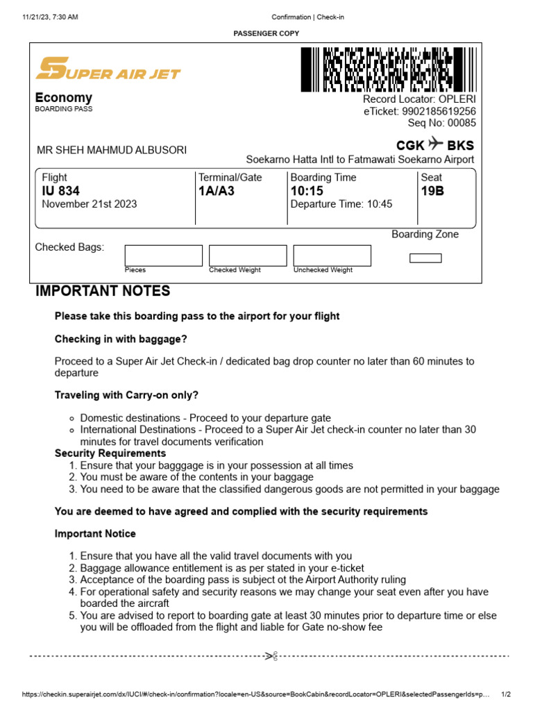 Confirmation - Super Jet Sheh | PDF | Baggage | Transport