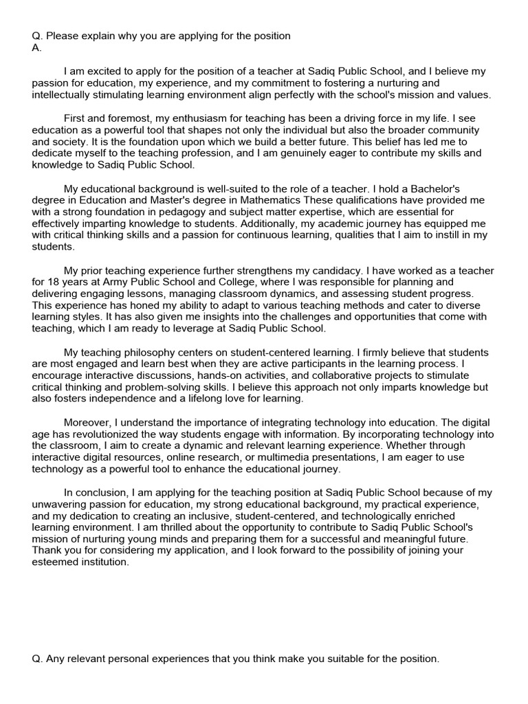 Please Explain Why You Are Applying For The Position | PDF | Critical ...