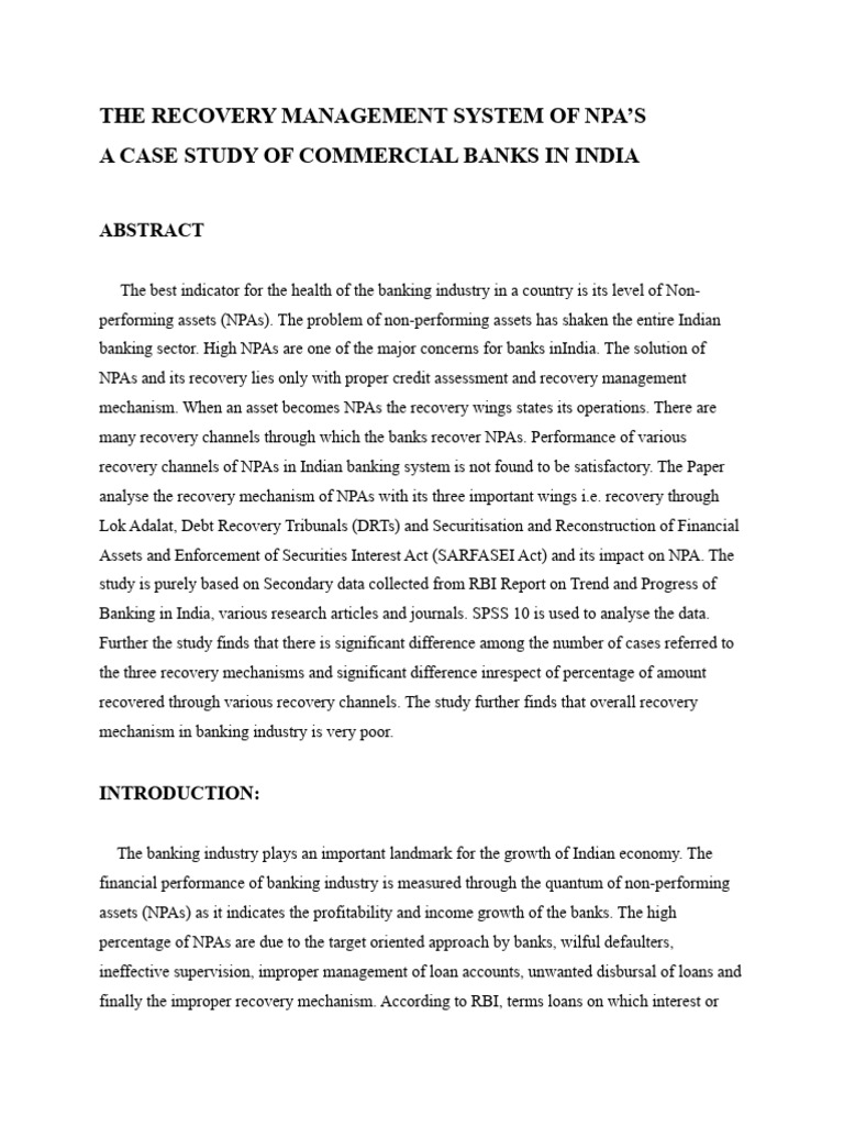 The Recovery Management System of Npa | PDF | Banks | Debt