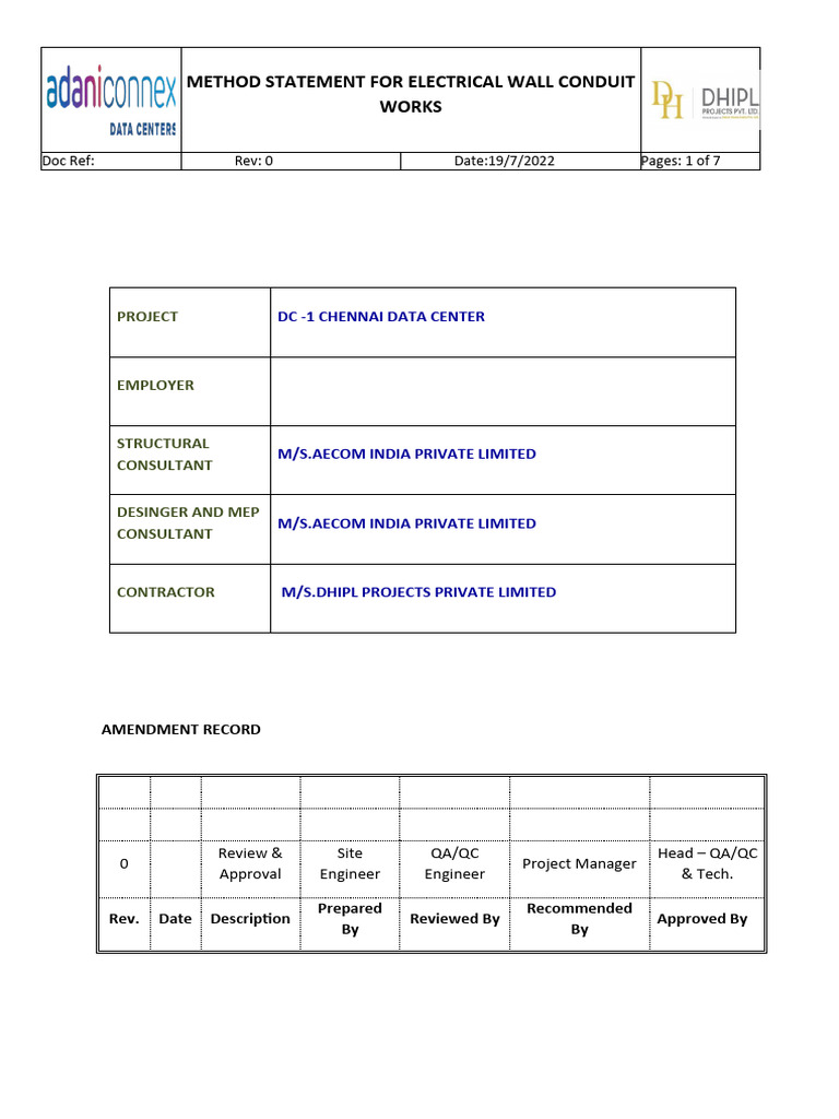 Method Statement For Electrical Conduit and Box Fixing Works | PDF ...