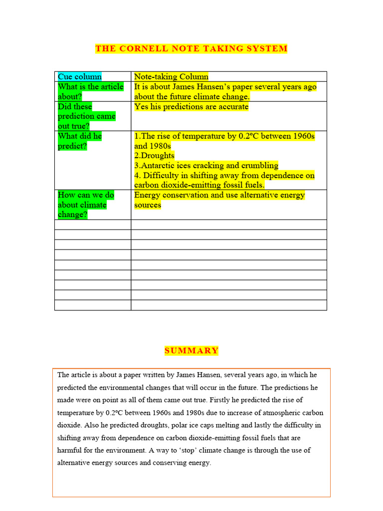 Climate Change-Text 1-Cornel Notes | PDF