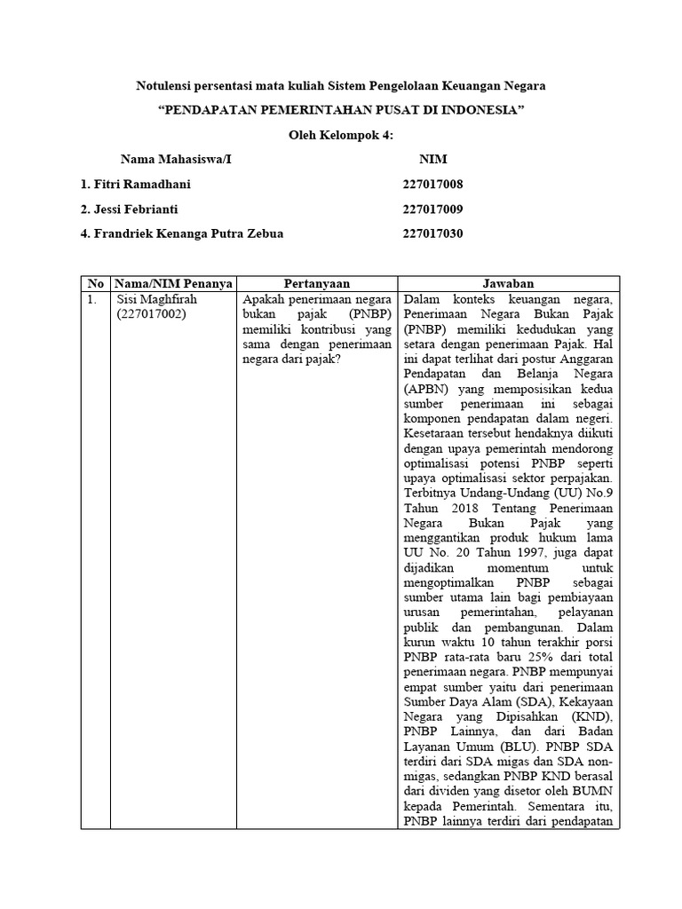Notulensi Persentasi Kelompok 4 SPKN | PDF