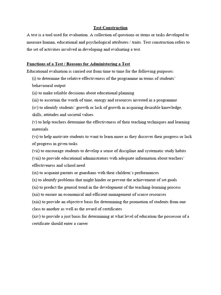 Test Construction | PDF | Educational Assessment | Learning