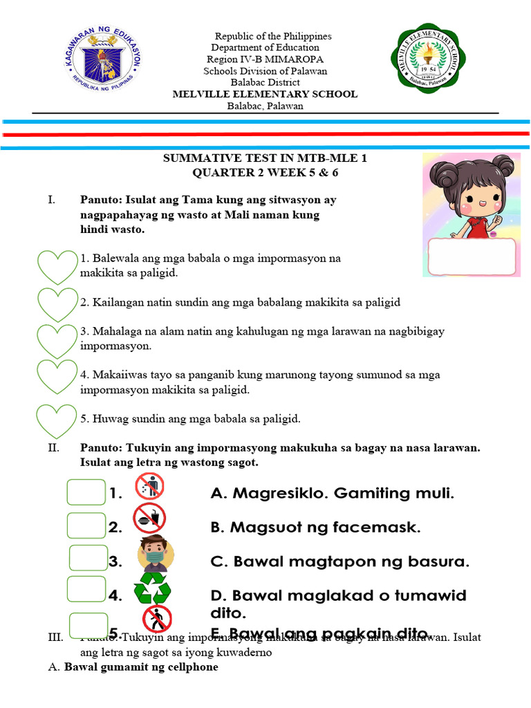 q2 Mtb-Mle Summative 7&8 | PDF