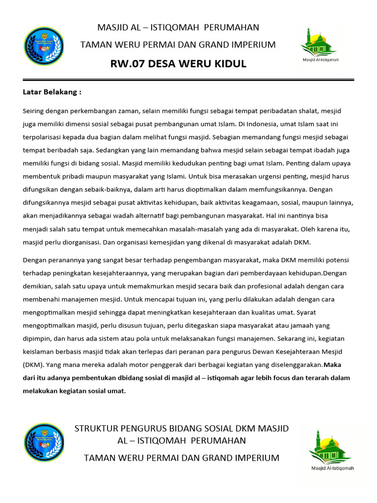 Tentang Kami Bidang Sosial DKM Masjid Al - Istiqomah | PDF