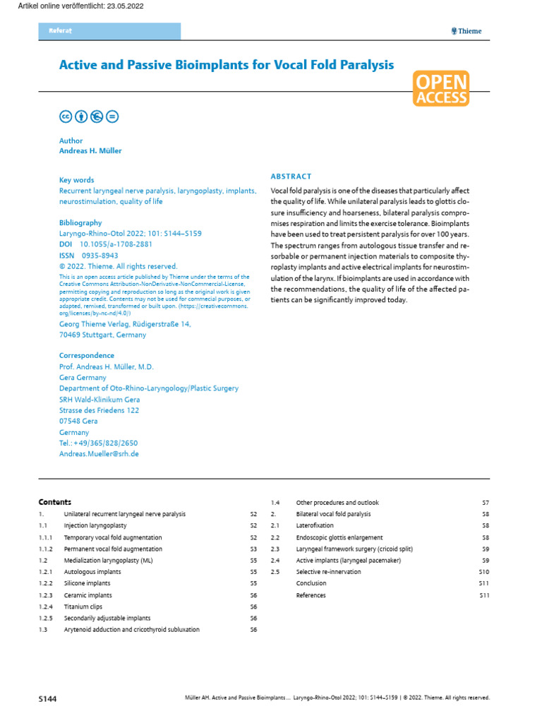 2022 May - Active and Passive Bioimplants For Vocal Fold Paralysis ...