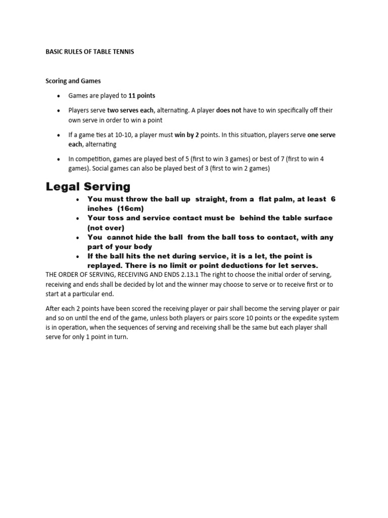 Basic Rules of Table Tennis | PDF