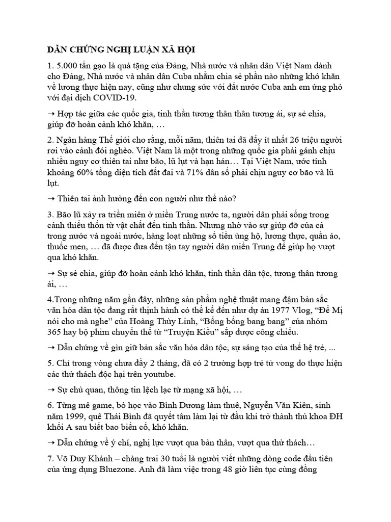 TỔNG HỢP DẪN CHỨNG NLXH | PDF