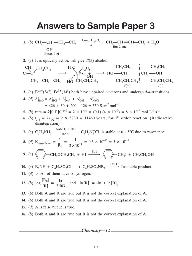 Cbse Cl12 Ead Chemistry Answers To Sample Paper 3 | PDF