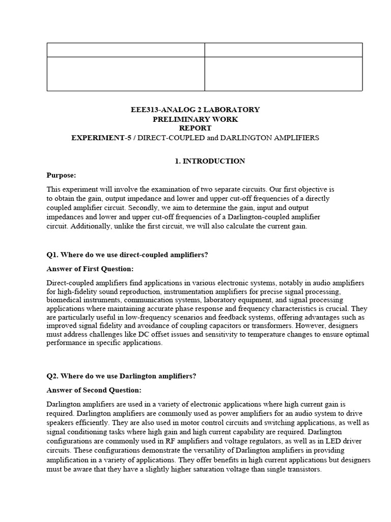 Preliminary Work Experiment-5 | PDF | Amplifier | Electricity